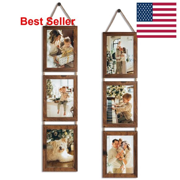 Other | Rustic Wood Grain Collage Picture Frames Set Modern Wall Decor ...